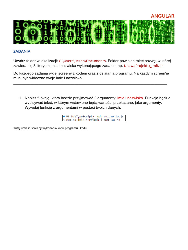 04 Angular ZAD TS Funkcje | PDF