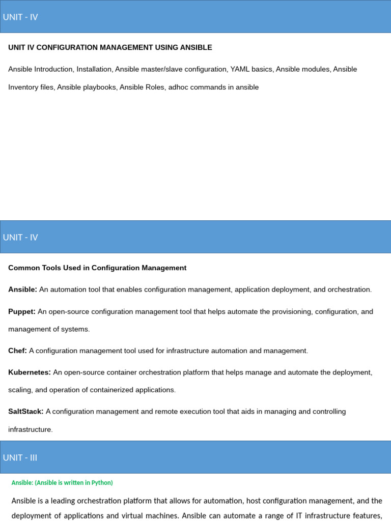 Unit Iv Configuration Management Using Ansible Pdf Computer
