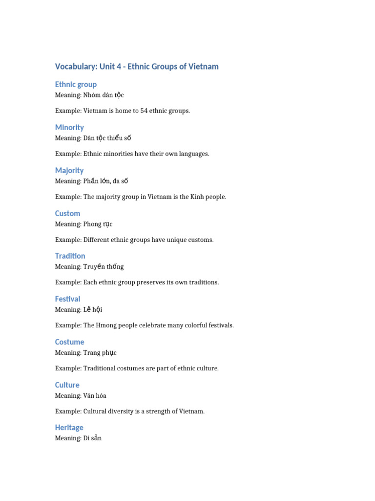Vocabulary Unit 4 Ethnic Groups | PDF