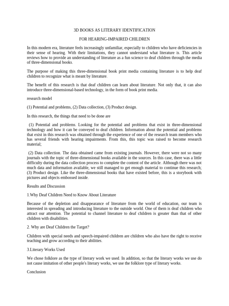 3D Books As Literary Identification | PDF | Deafness | Hearing Loss