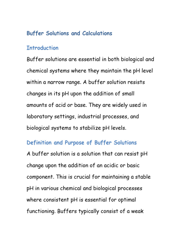 Buffer Solutions and Calculations | PDF | Buffer Solution | Ph