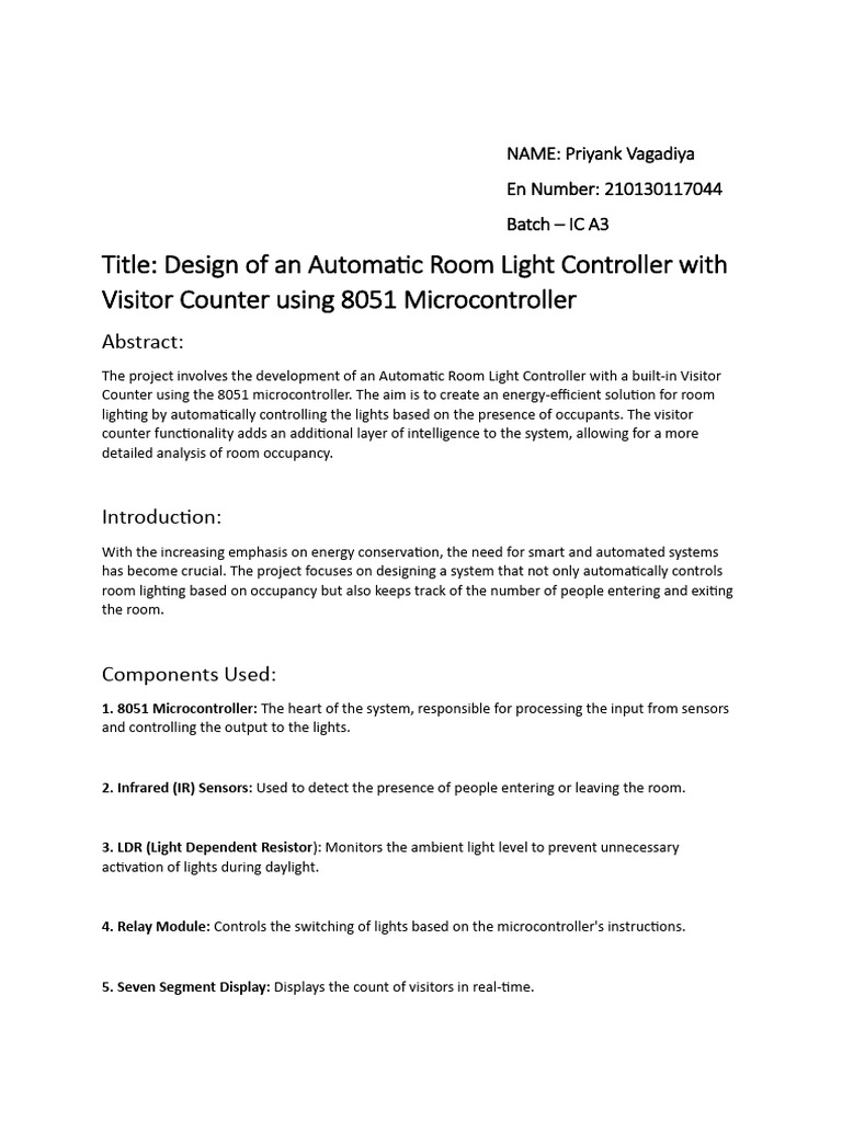 Case Study of Automatic Room Light Controller | PDF | Infrared | Lighting