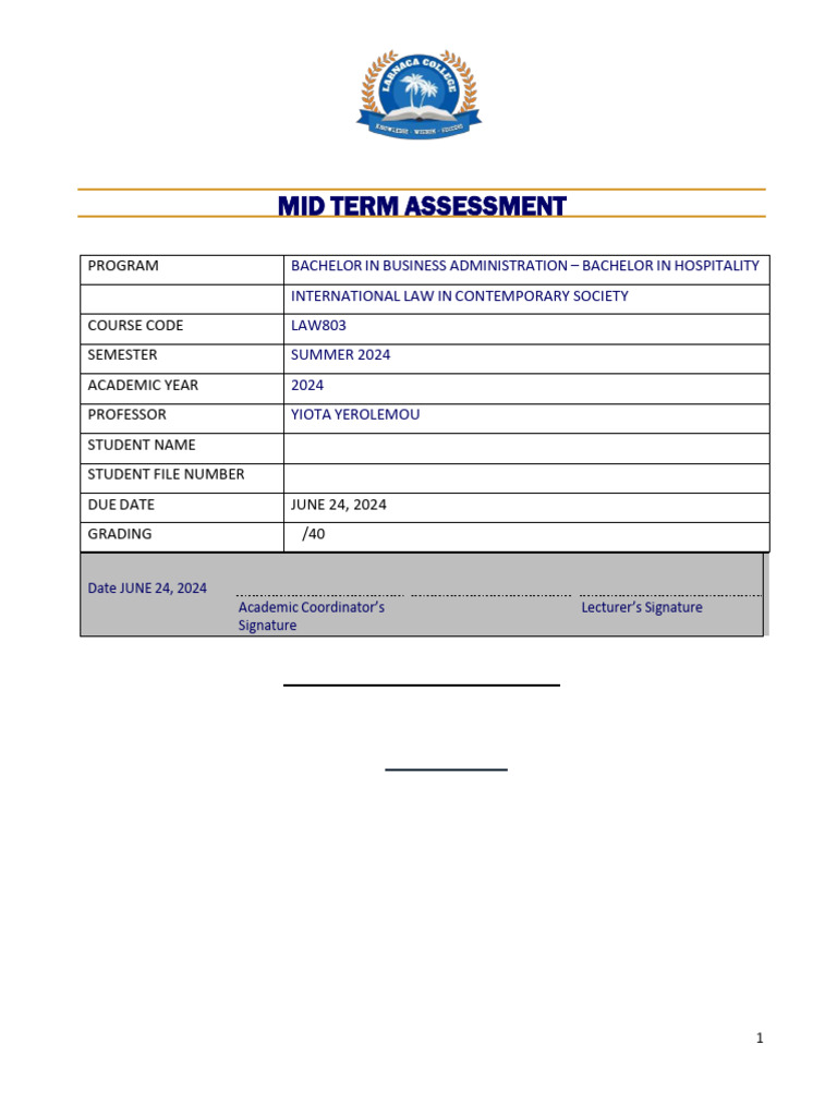 MID TERM Assessment LAW803 24 JUNE 2024 | PDF | United Nations Security ...