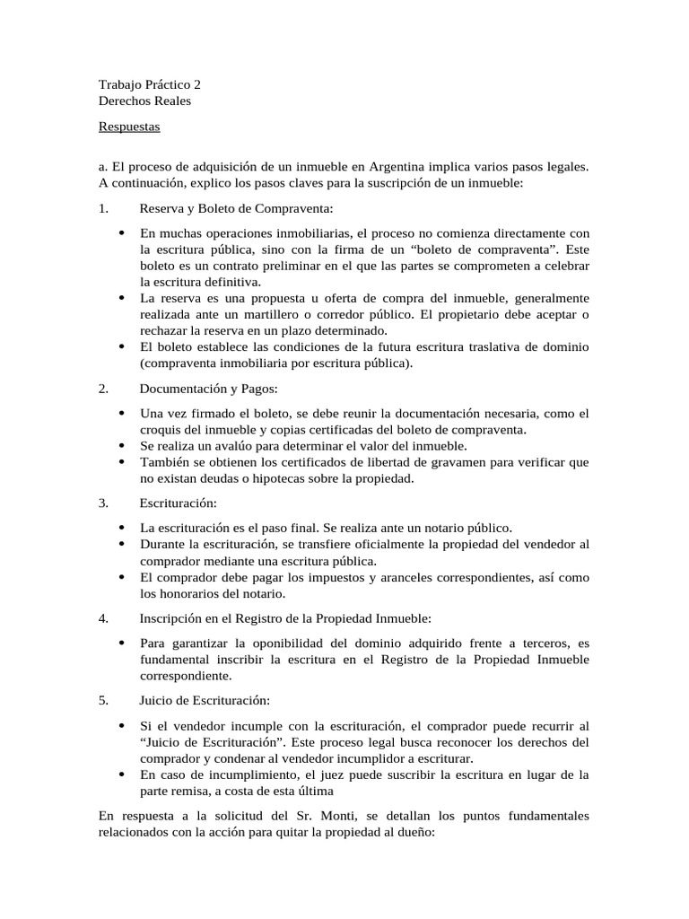 Derecho Reales - TP 2 | PDF | Posesión (Ley) | Derecho Civil (Common Law)