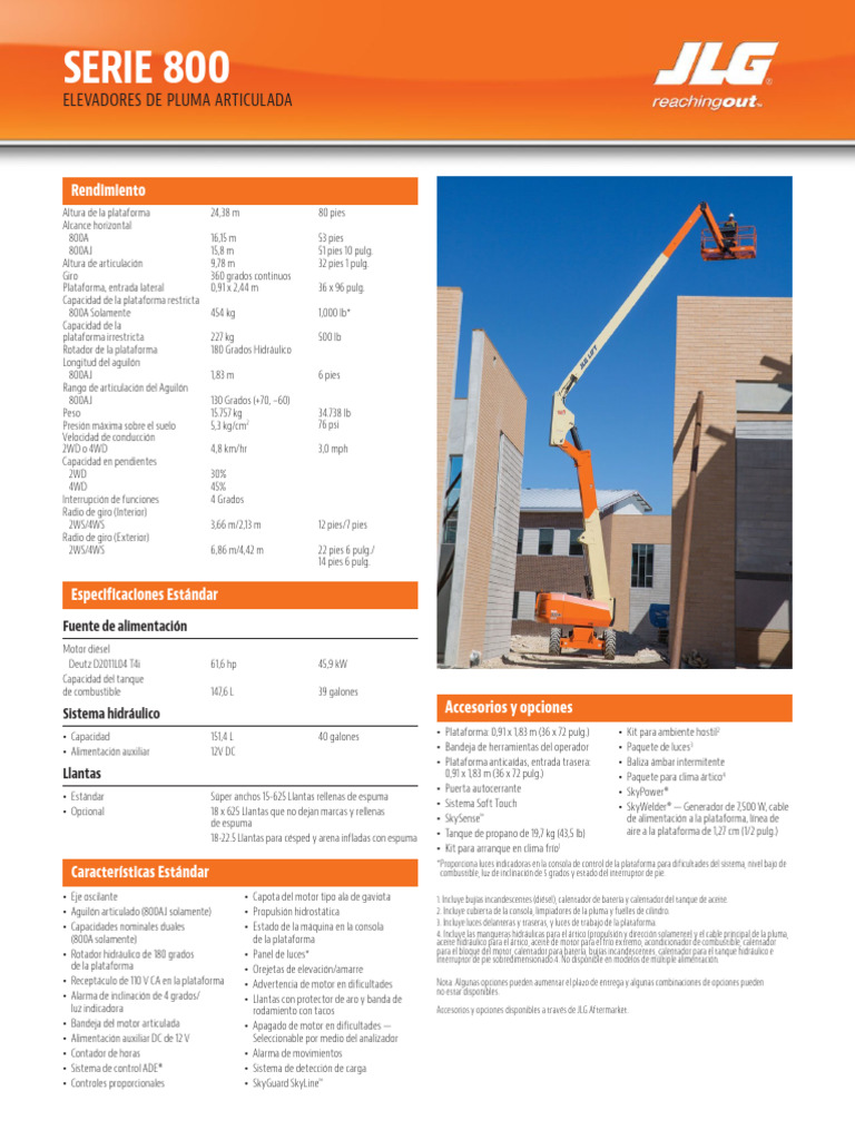 800 Series Articulating Boom Specs A9220 Spanish | PDF | Tecnología