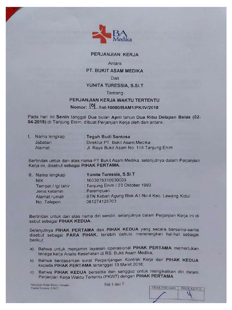 Kontrak PT Bam Tanjung Enim | PDF