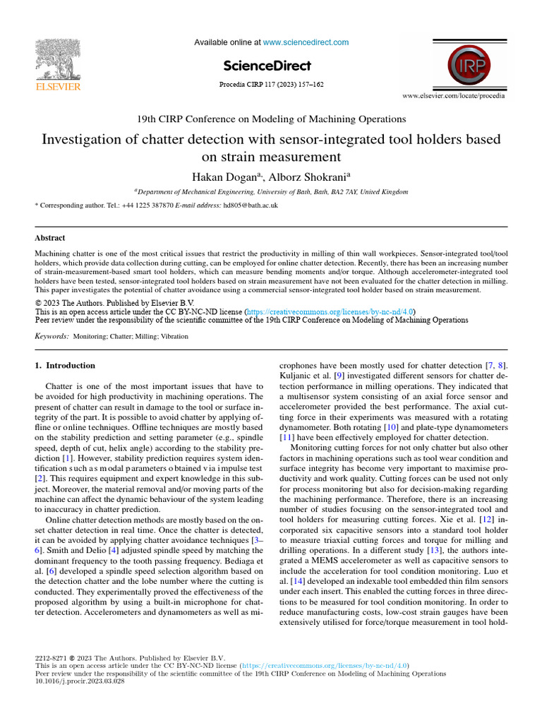 Investigation of Chatter Detection With Sensor-Integreated Tool Holders Based On Strain ...