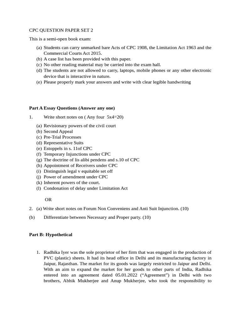 CPC Question Paper 2024 Spring Set 2 | PDF | Jurisdiction | Lawsuit