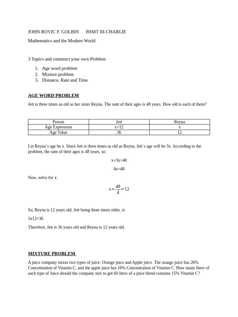 Constructing and Solving 3 Problems | PDF | Equations | Juice
