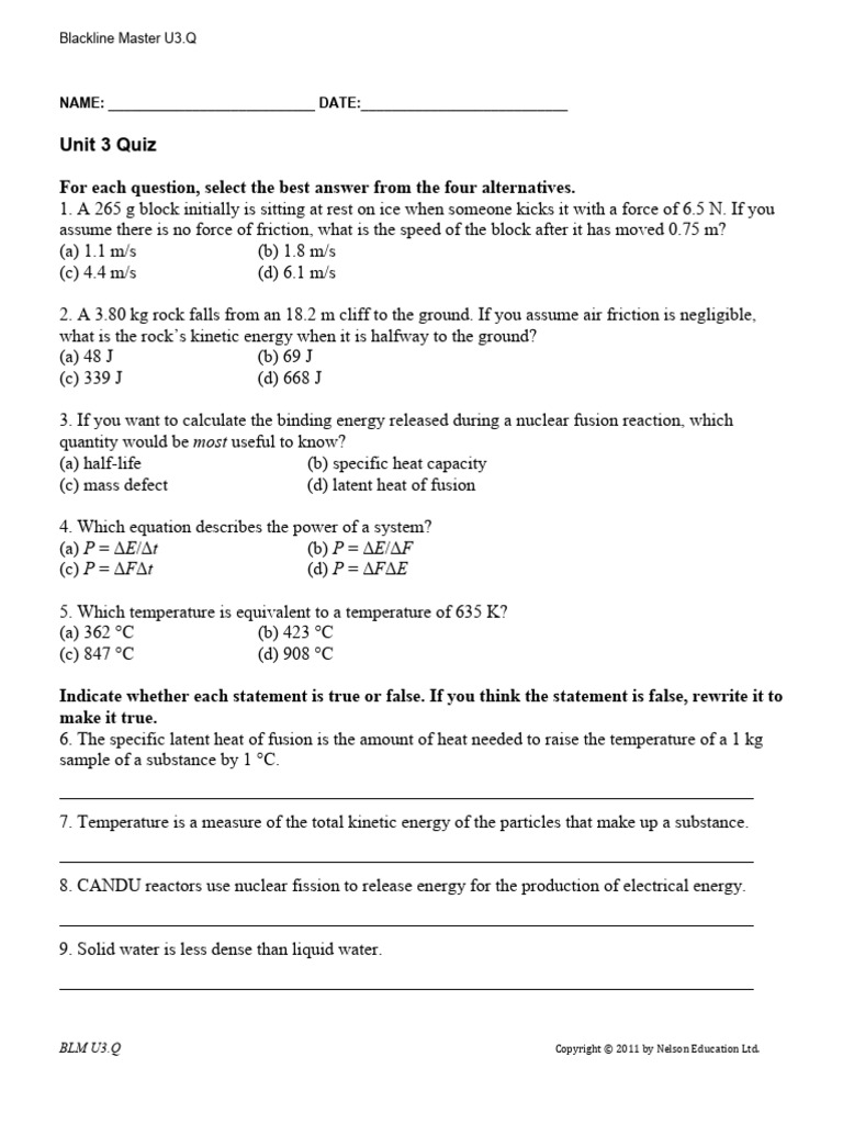 unit-3-quiz | PDF | Radioactive Decay | Temperature
