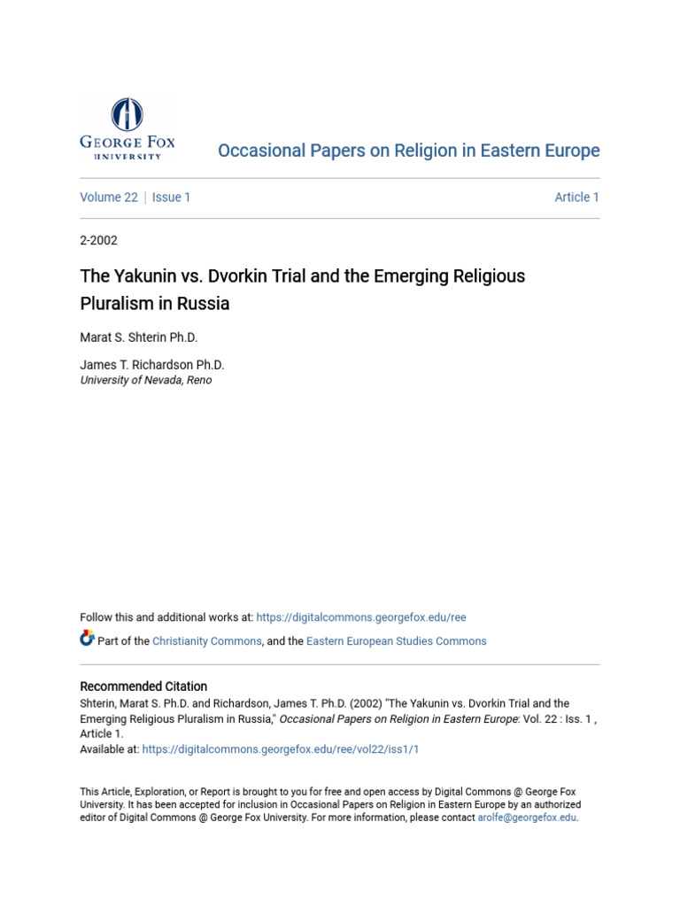 Yakunin-Dvorkin Trial and Russian Pluralism | PDF | Russian Orthodox ...