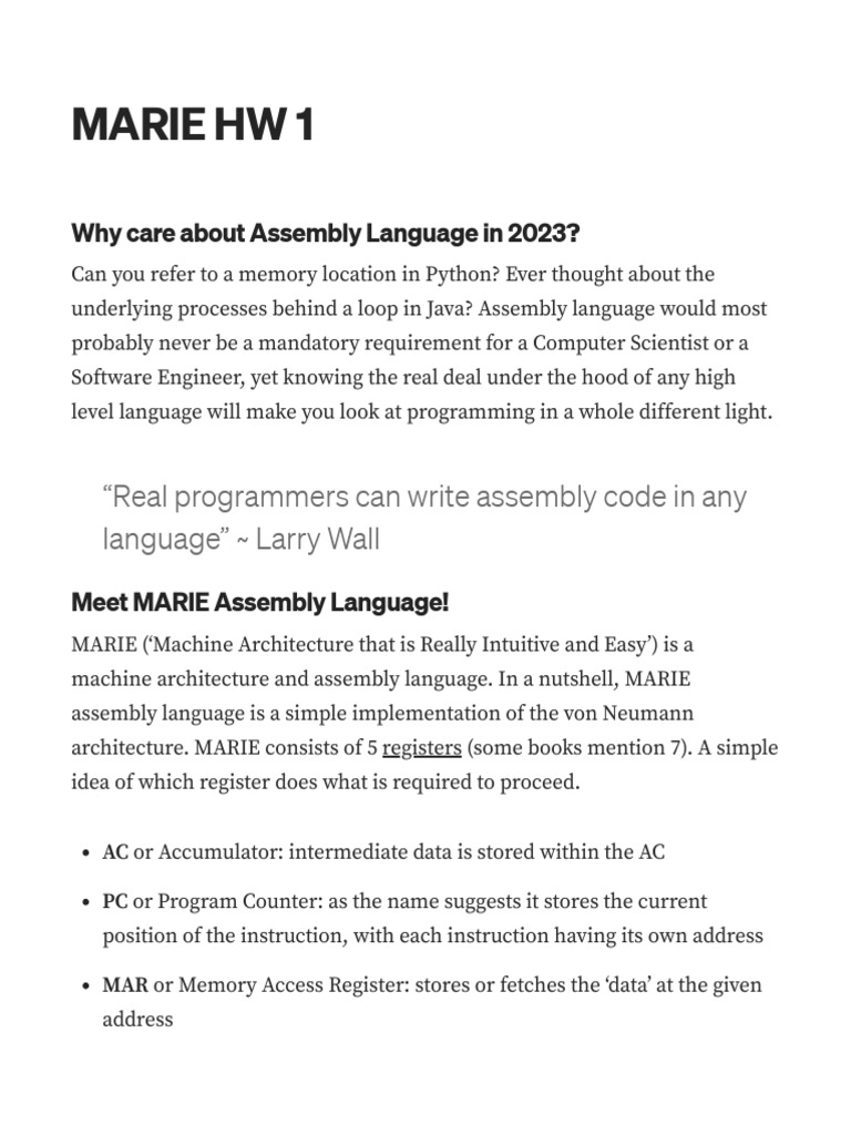 MARIE HW 1-1 | PDF | Assembly Language | Control Flow