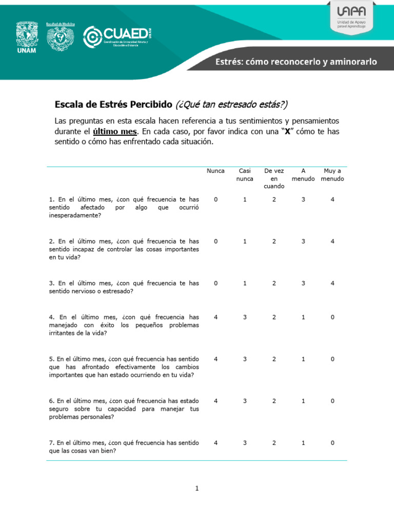 Escala de Estres Percibido Removed | PDF | Sicología