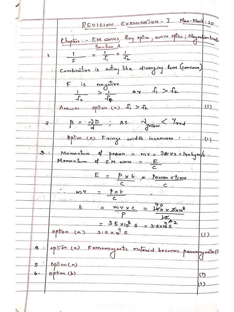 Revision Examination 1 Answer Key Pdf