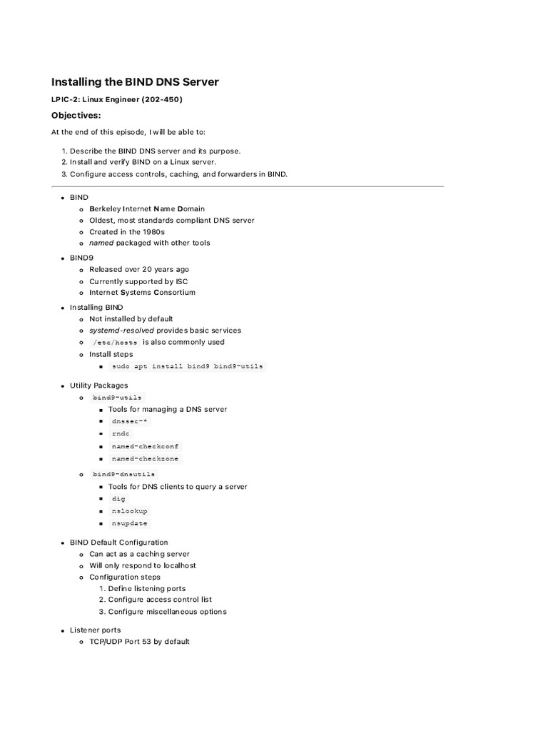 Lpi Lpic202450 1 1 1 Installing The Bind Dns Server | PDF | Domain Name System | Directories