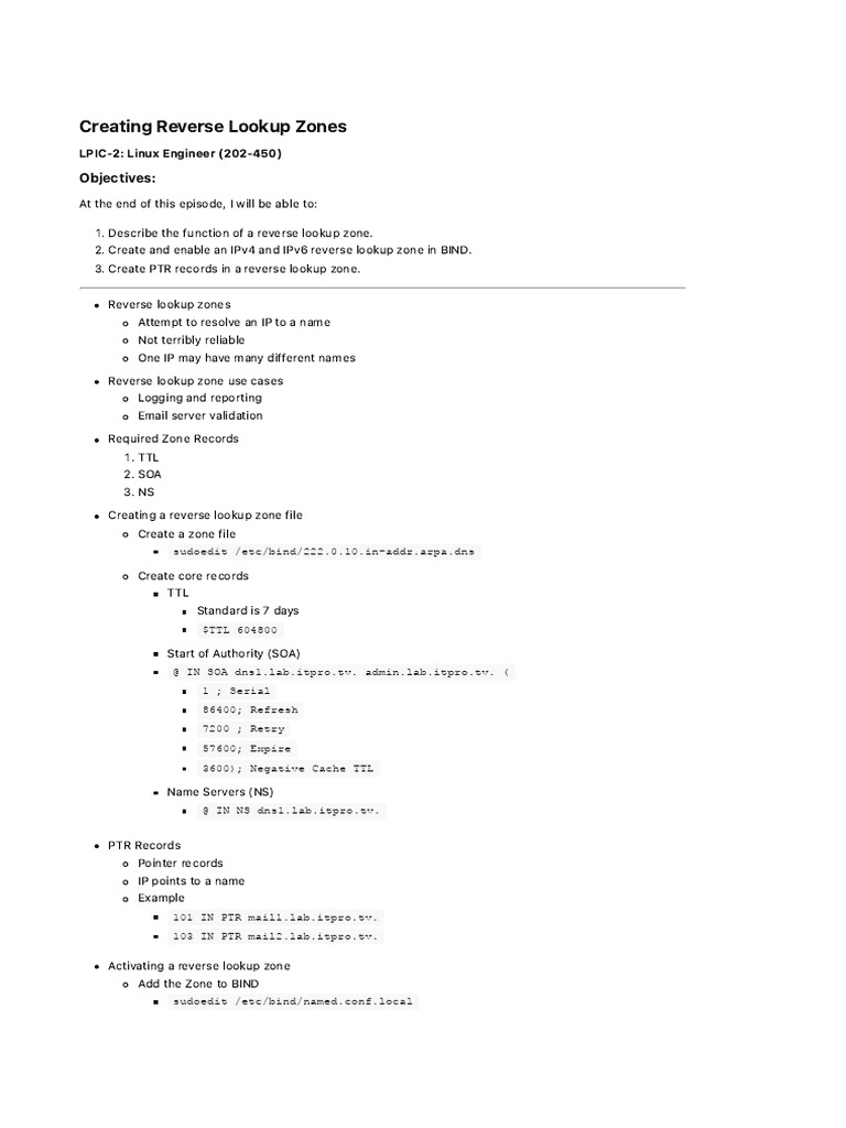 Lpi Lpic202450 1 3 1 Creating Reverse Lookup Zones | PDF | Domain Name System | Directories