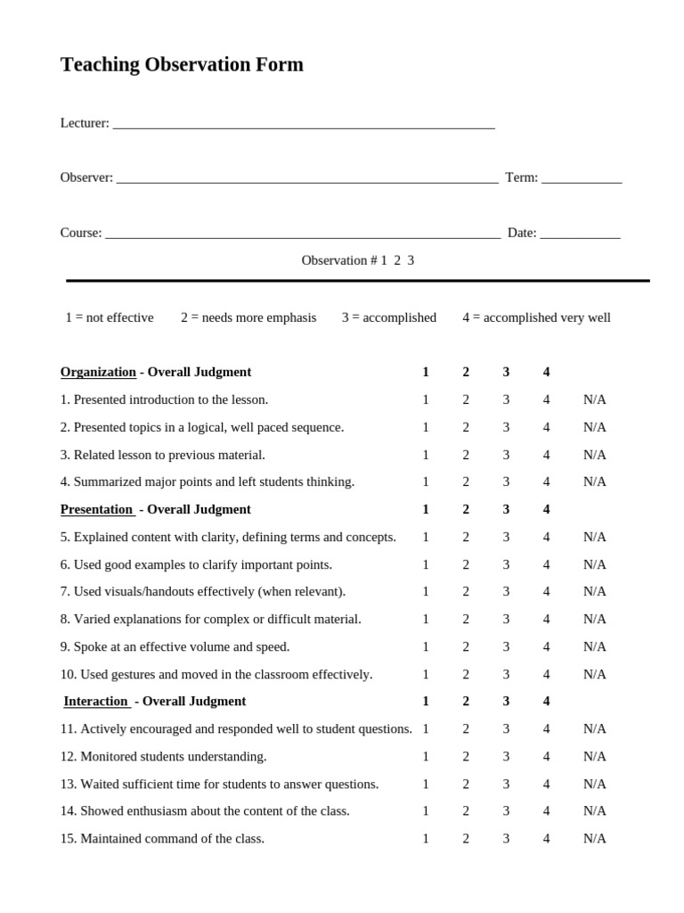 Observation Form Quantitative | PDF | Cognition | Learning