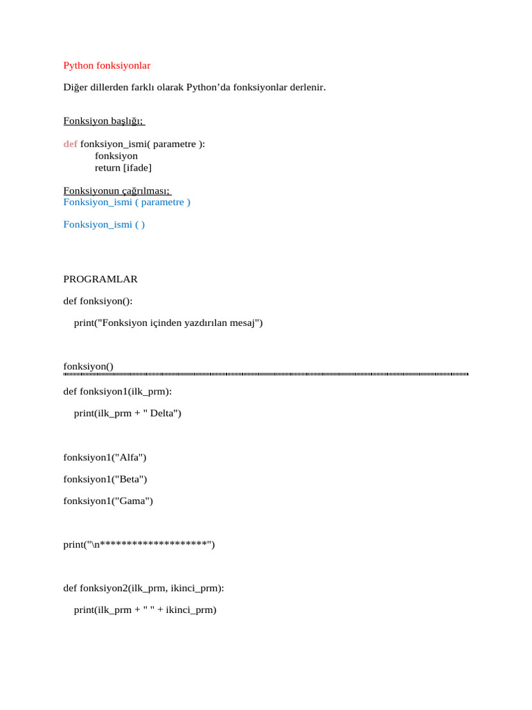 Python Fonksiyonlar | PDF Python Fonksiyonlar | PDF
