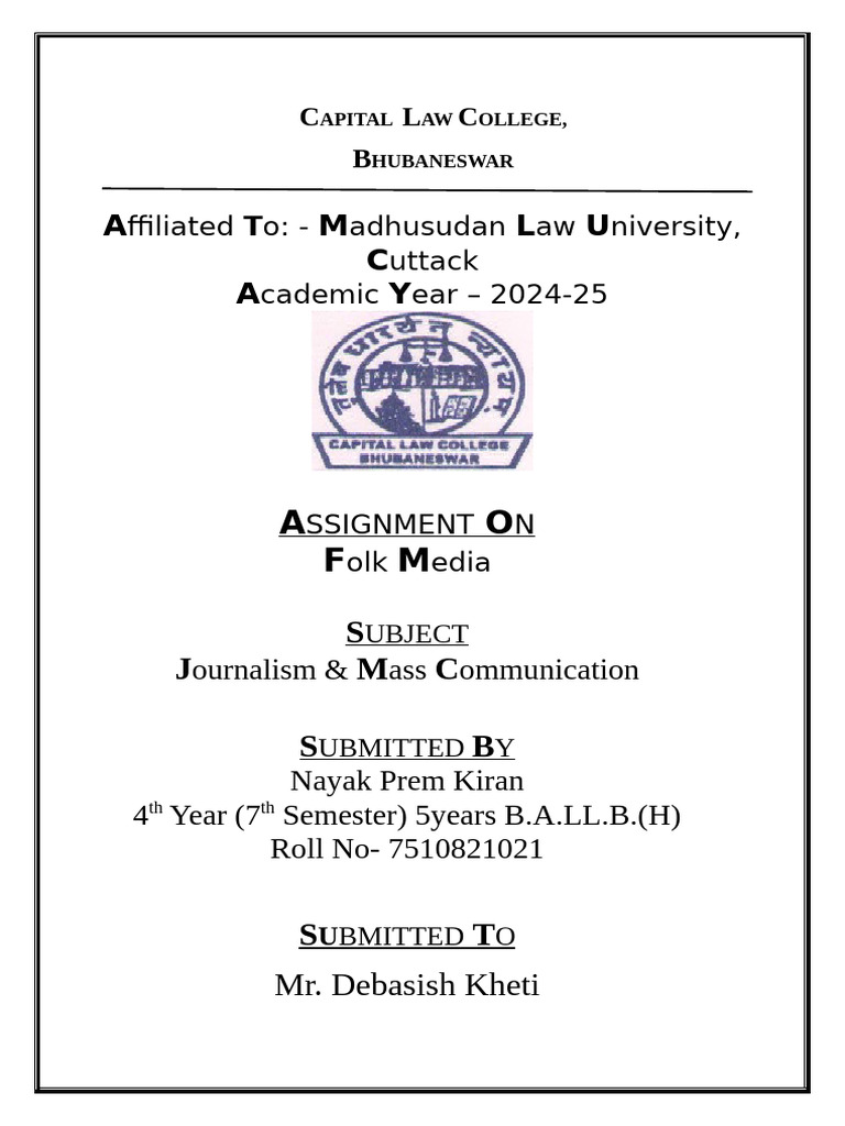 Folk Media in Journalism Assignment | PDF | Social Science