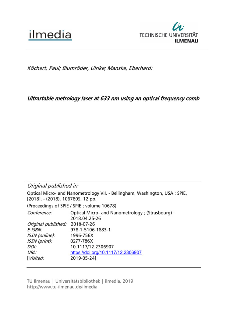 Ultrastable Metrology Laser Optical Frequency Comb | PDF | Laser ...