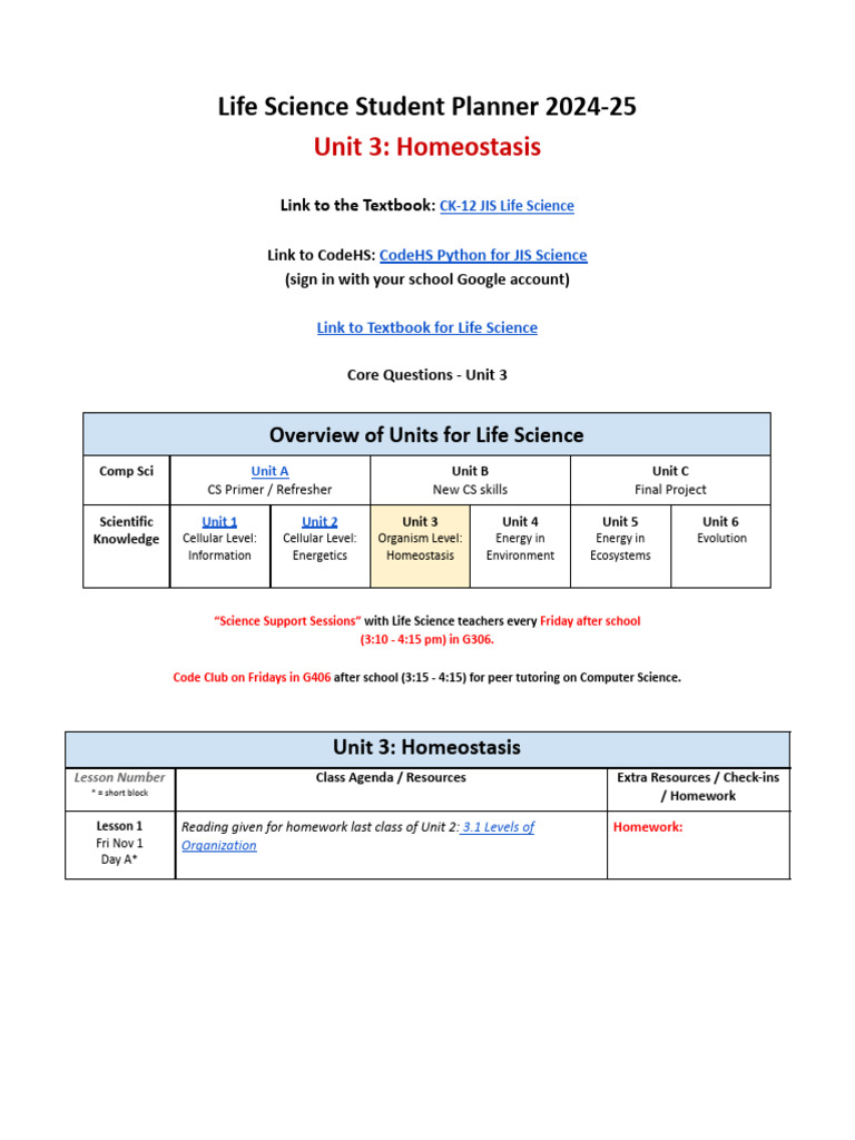 Unit 3 Life Science Student Planner 2024-25 | PDF | Circulatory System