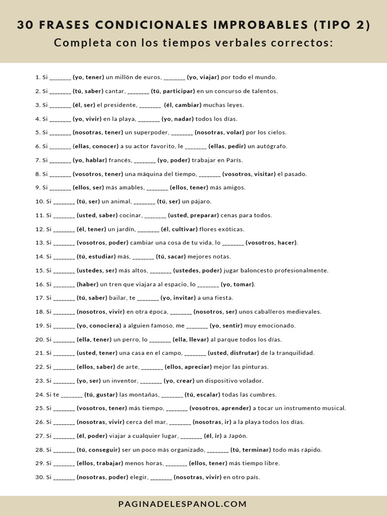 30 Frases Condicionales Improbables Tipo 2 | PDF