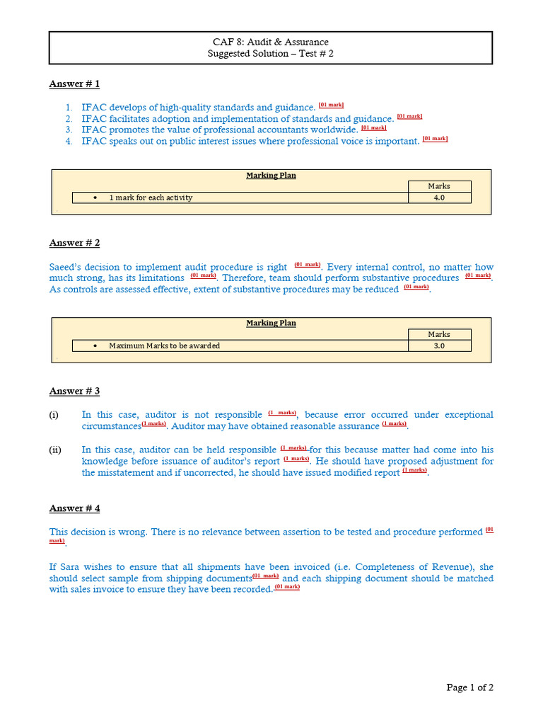 Test 2 - Suggested Solution (CAF 8) | PDF | Audit | Internal Control