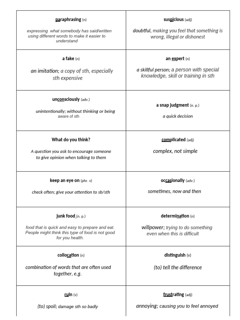 VOCAB Review U1-3 QSkills3 | PDF | Cognitive Science | Cognition