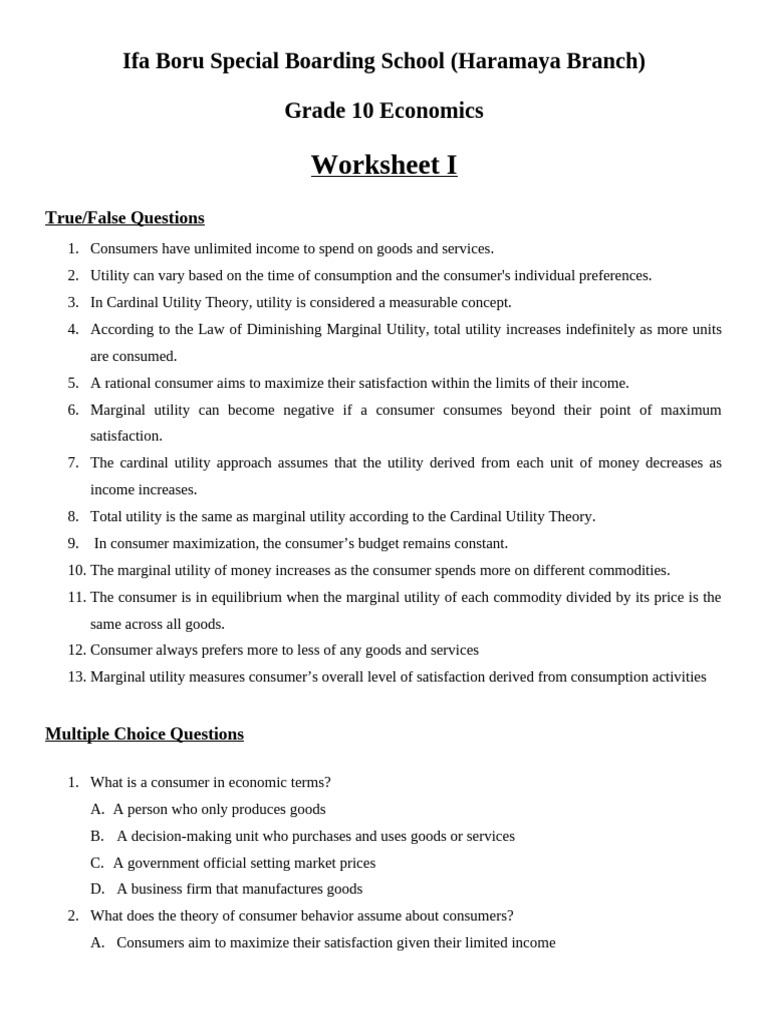Ifa Boru Special Boarding School | PDF | Utility | Marginal Utility