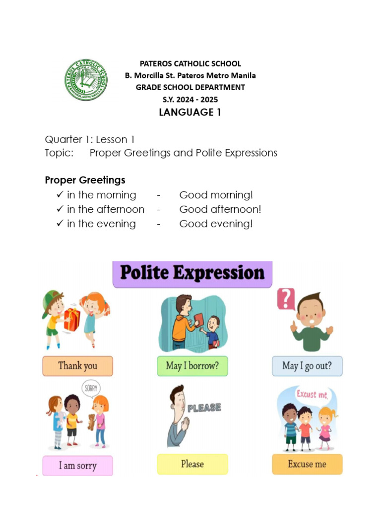 Language 1 - L1 Proper Greetings & Polite Expressions | PDF | Language ...