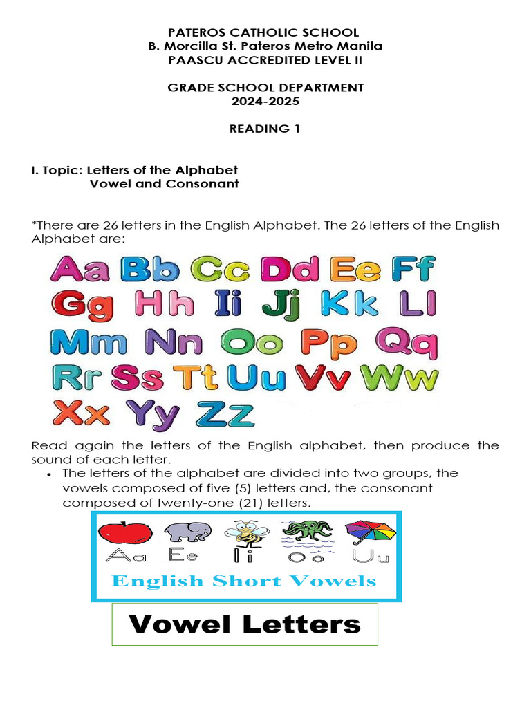 Letters of The Alphabet, Vowel and Consonant | PDF | Phonetics | Writing