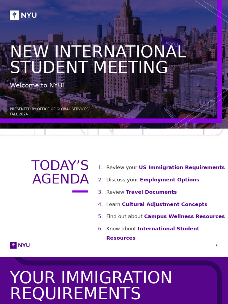 (VIEW ONLY) International Student Welcome To NYU Meeting-Fall, 2024 | PDF