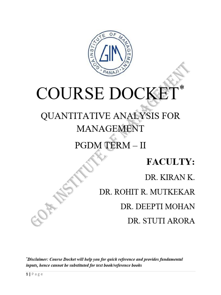 Pre MidTerm CourseDocket QAM 24 26 | PDF | Mathematical Optimization | Applied Mathematics