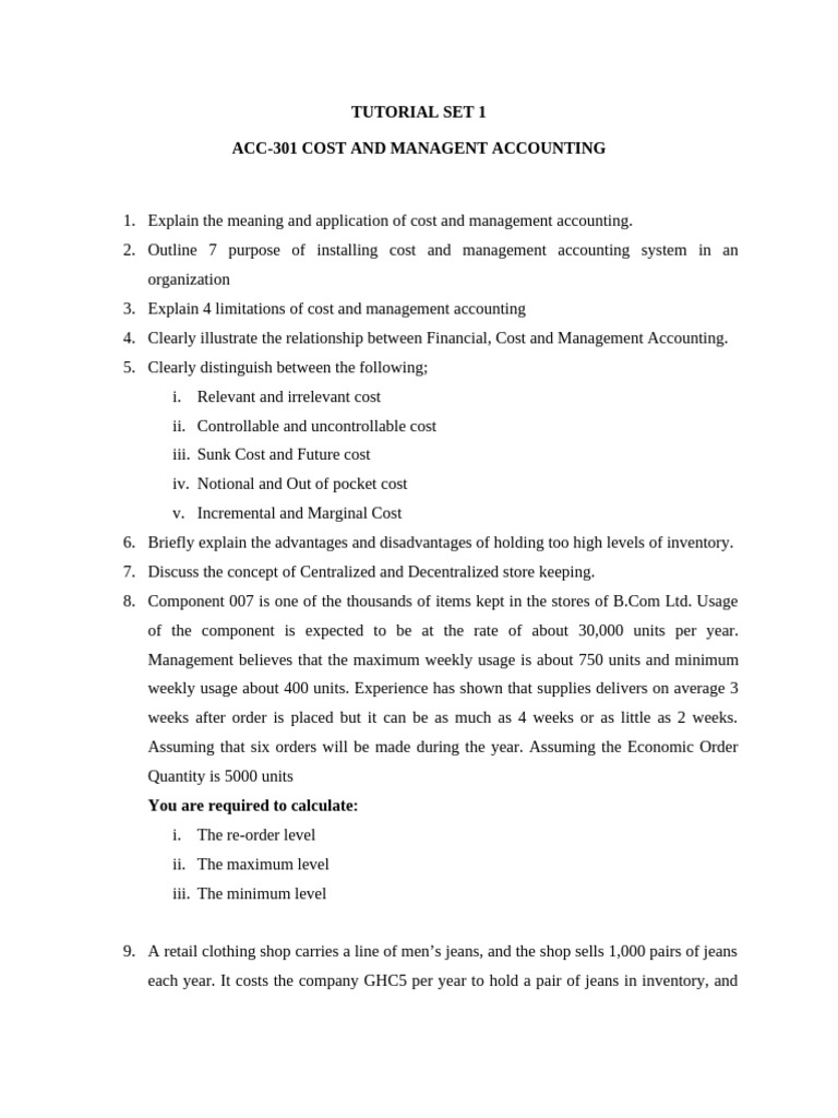 ACC 301, Accounting For Material. Tutorial Set 1 | PDF | Financial Markets | Management Accounting