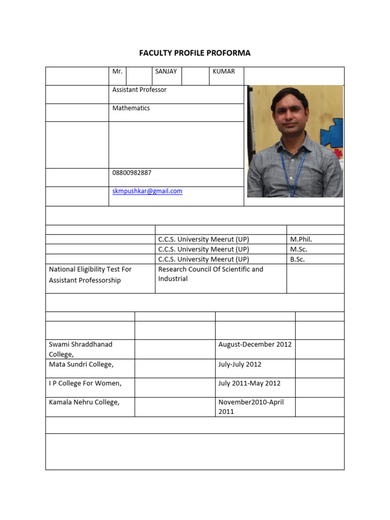 Facutly Profile Sanjay 1 | PDF | Mathematics | Science