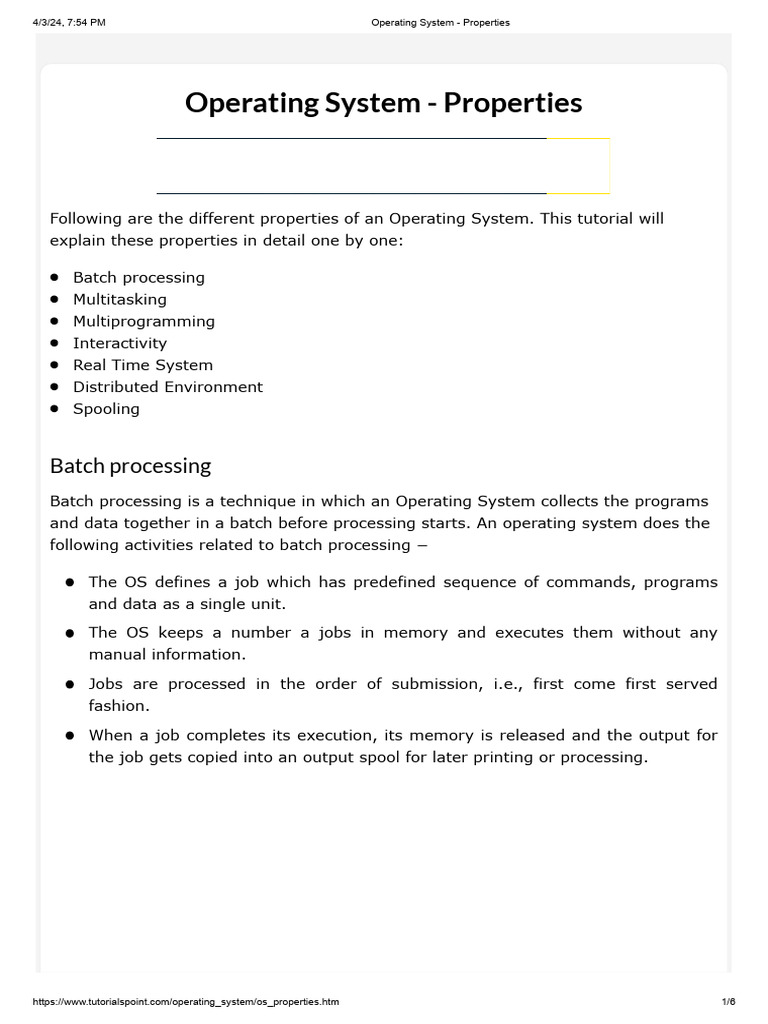 Operating System - Properties | PDF | Operating System | Process (Computing)