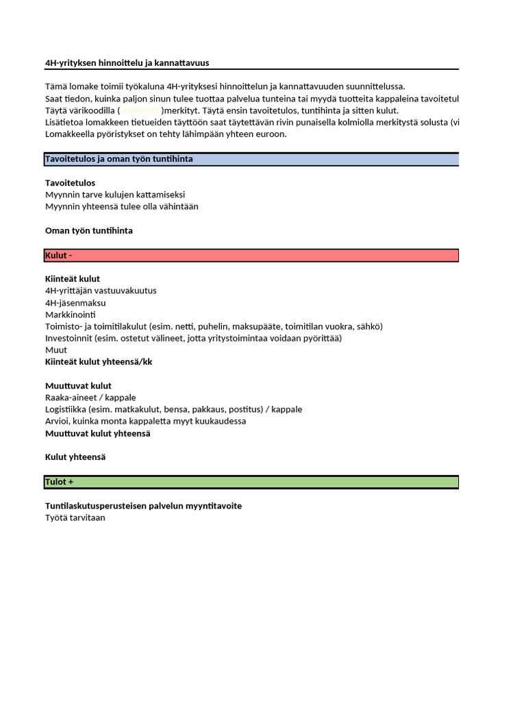 Taytettava Lomake Palvelun Tuottajalle | PDF