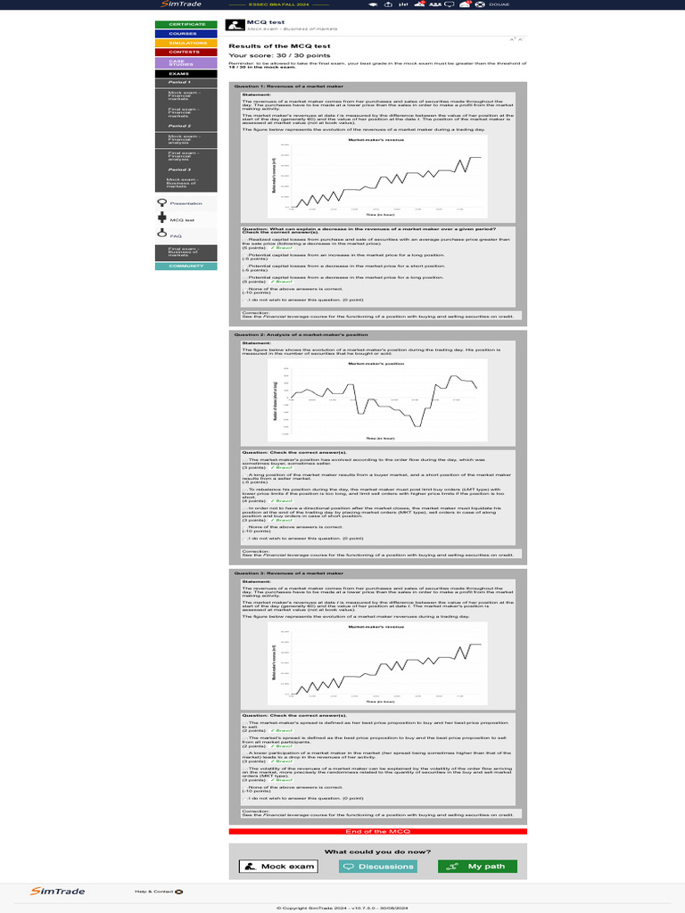PERIOD 3 SimTrade - Mock Exam 16 | PDF | Market Maker | Short (Finance)