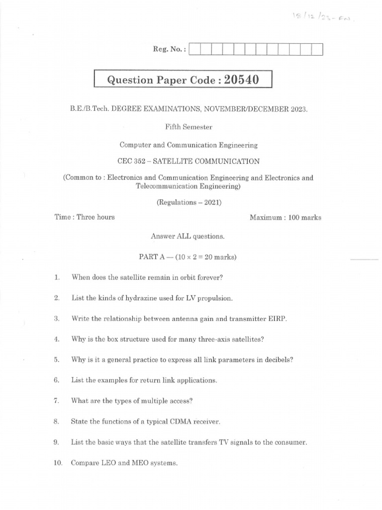 EC 8094 Satellite Communication Exam Paper | PDF | Satellite | Longitude