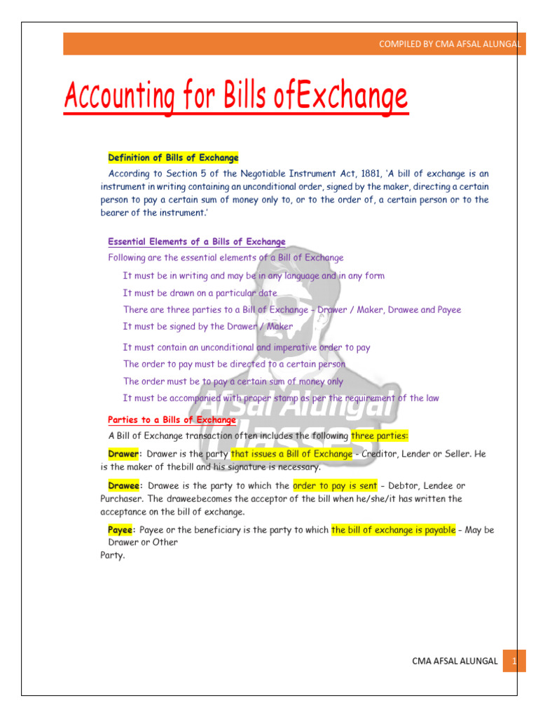 Accounting For Bills of Exchange | PDF | Negotiable Instrument | Money