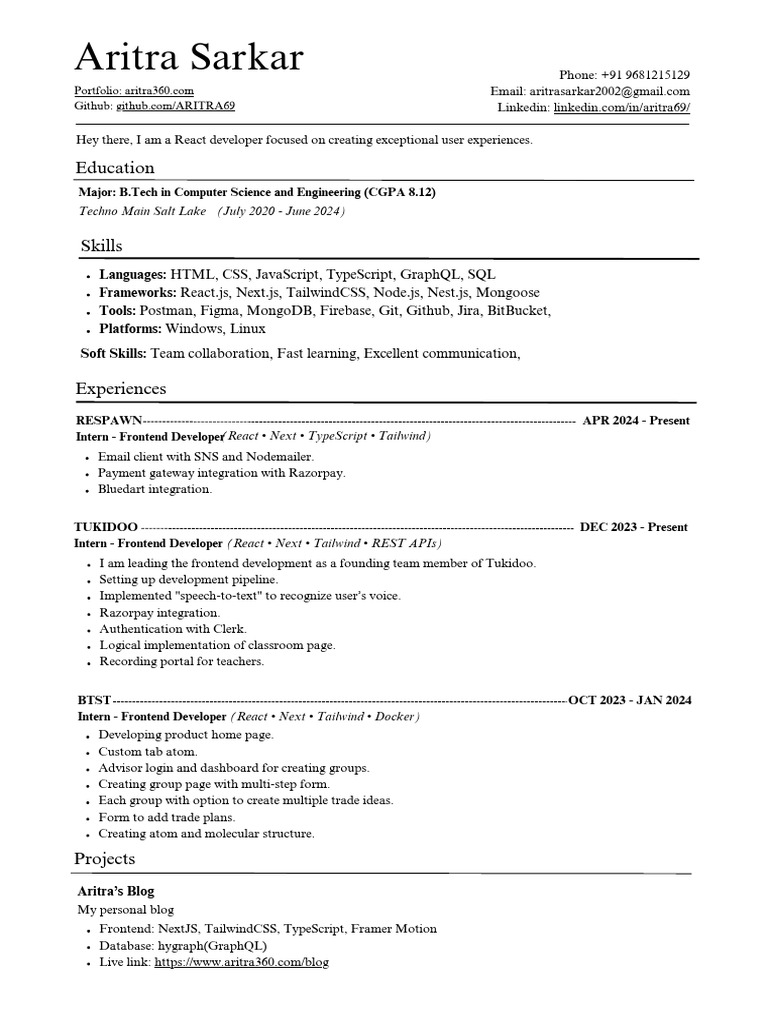 Aritra Sarkar Resume | PDF | Art