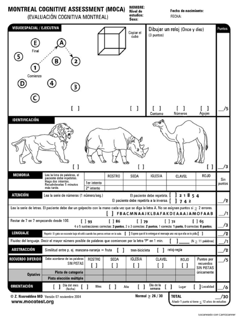 Clase 12 MoCA Test Spanish 1 | PDF