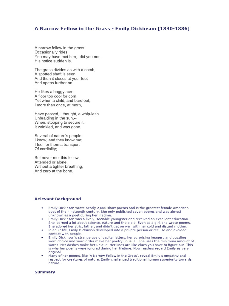 Nature's Fellow: A Poetic Encounter | PDF | Emily Dickinson | Poetry