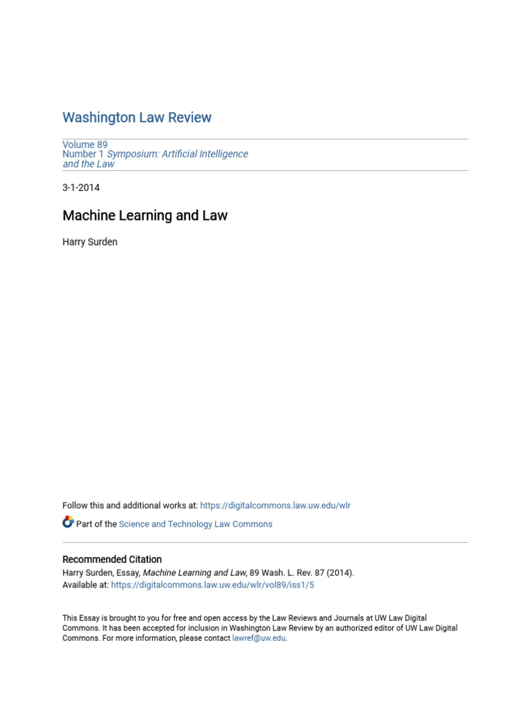 Machine Learning's Impact on Law | PDF | Machine Learning | Artificial ...