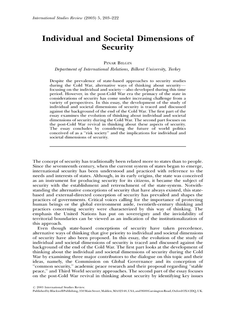 Individual and Societal Dimensions of Security | PDF | Peace ...