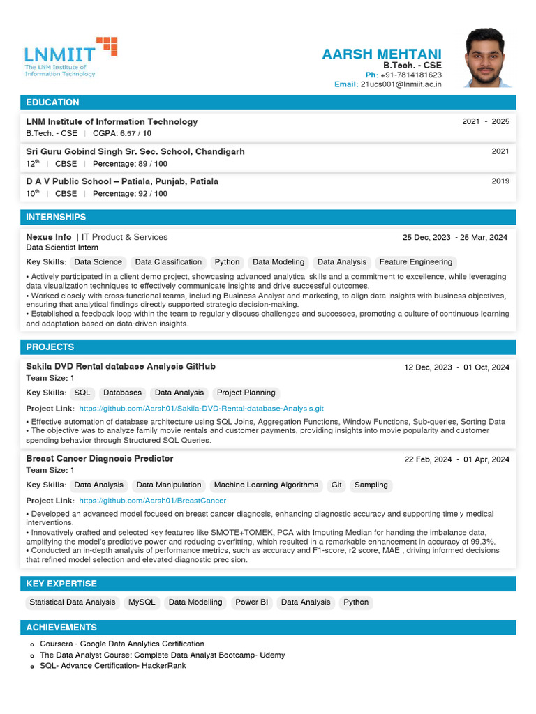 Aarsh Mehtani - Batch 2025 - B.tech - CSE | PDF | Data Analysis | Data ...