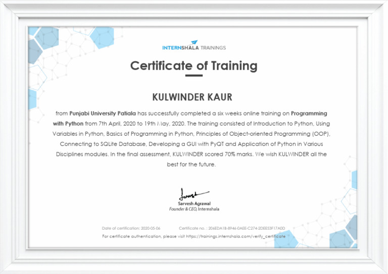 Programming With Python Training - Certificate of Completion | PDF ...