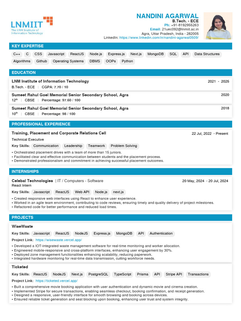 Nandini Agarwal - Batch 2025 - B.tech - ECE | PDF | Computing | Information Technology