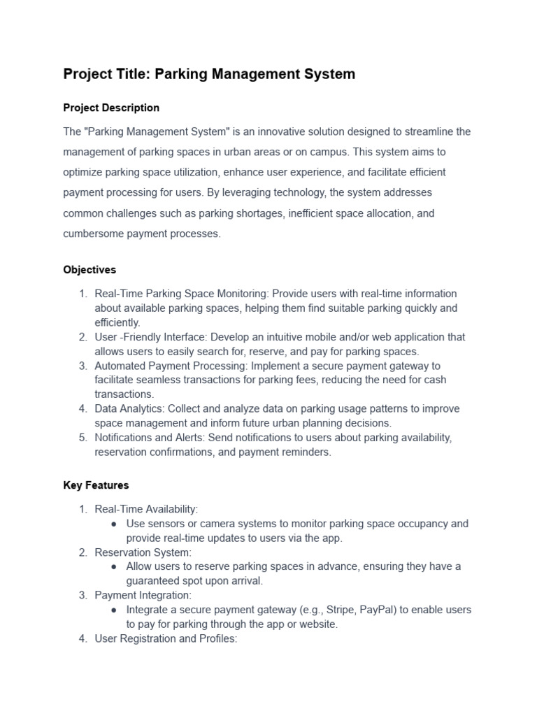 Project Title - Parking Management System | PDF | Parking | Databases
