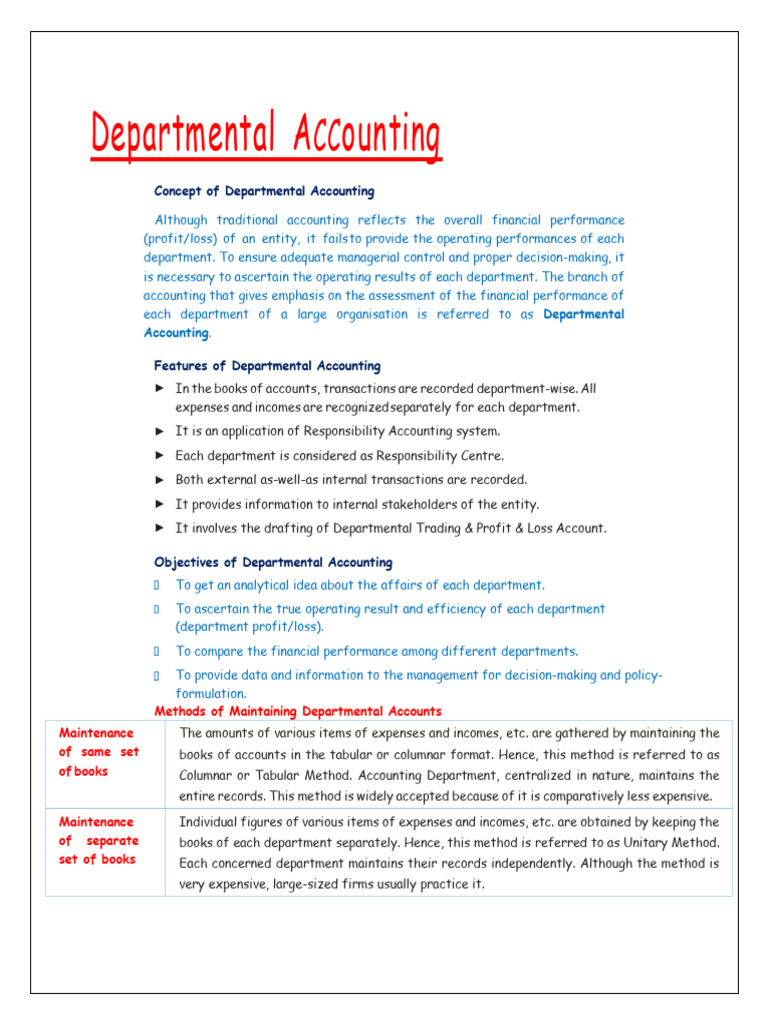 Departmental Accounting | PDF | Expense | Debits And Credits